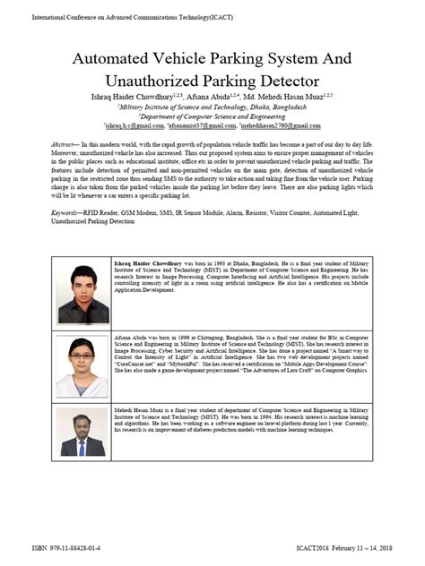 Automated Vehicle Parking System And Unauthorized Parking Detector Pdf Artificial