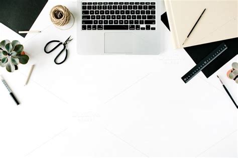 Modern Workspace Stock Photo Containing Laptop And Succulent