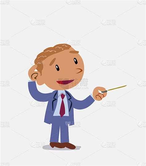 卡通人物的商人一边疑惑一边用指针指着素材 花瓣网