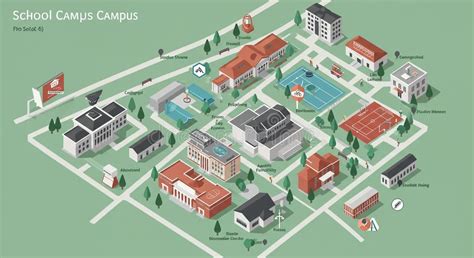 Campus Map Illustration Depicting Various Buildings And Facilities In