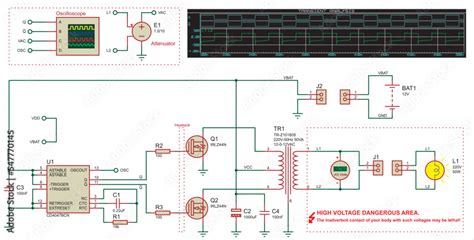 Vector Drawing Of An Electrical Circuit With An Oscilloscope Voltmeter Transformer