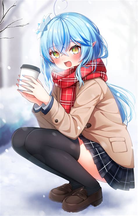 Safebooru 1girl Ahoge Black Skirt Black Thighhighs Blue Hair Blue