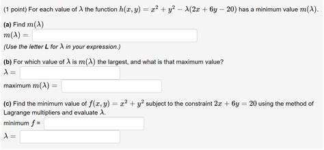solved for each value of lambda the function h x y x 2