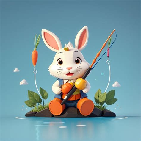Rabbit Fishing Carrot Cartoon Vector Icon Illustration Animal Nature