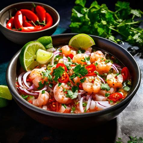 Ceviche Mariscos Frescos A Menudo Camarones O Pescado Marinado En Jugo