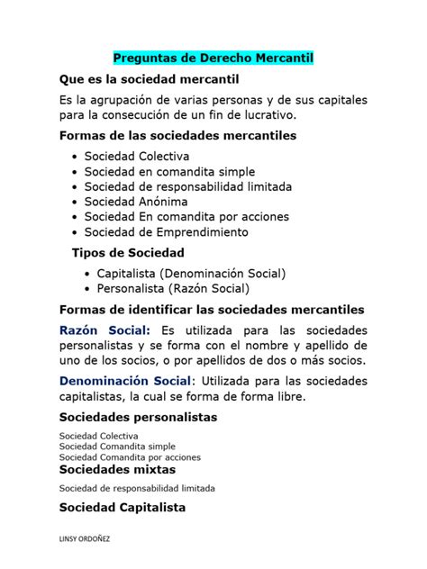 Preguntas De Derecho Mercantil Pdf