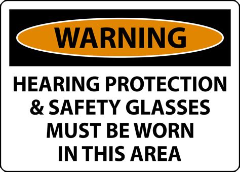 Warning Hearing Protection And Safety Glasses Sign On White Background