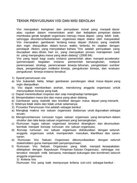 Teknik Penyusunan Visi Dan Misi Sekolah Pdf