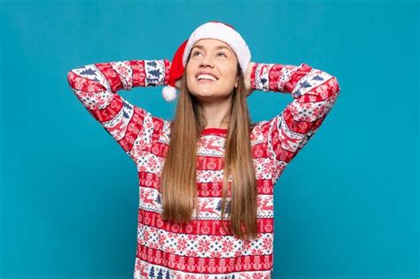 Premium Photo Young Pretty Woman Wearing Christmas Clothes