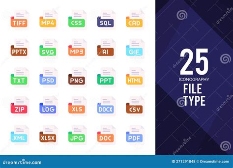 25 file type flat icon pack vector illustration stock vector