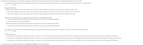 Solved A Sample Of 20 Joint Specimens Of A Particular Type