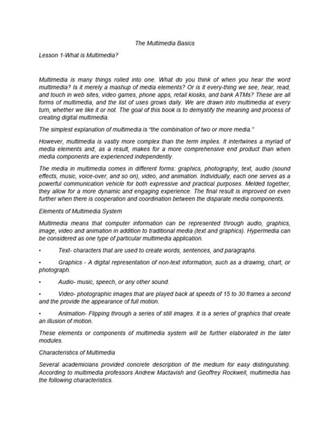 The Multimedia Basics I Pdf Multimedia Computer Generated Imagery