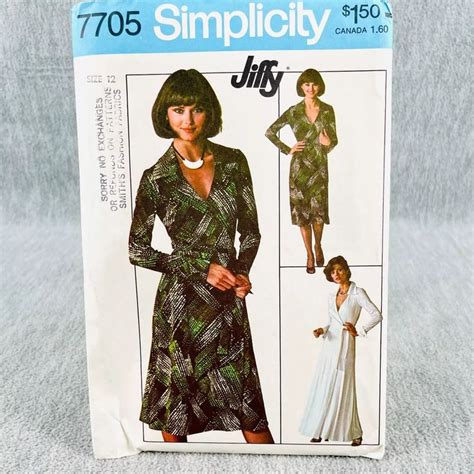 Simplicity 7705 Wrap Dress V Neck Misses Size 12 Sewing Pattern Jiffy
