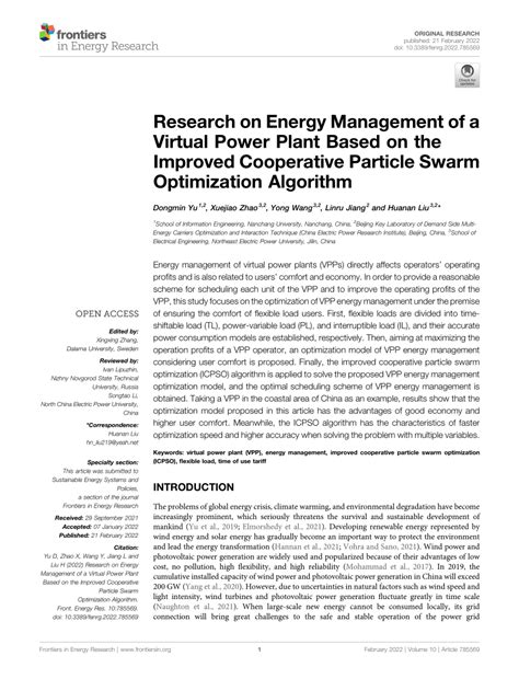 Pdf Research On Energy Management Of A Virtual Power Plant Based On The Improved Cooperative