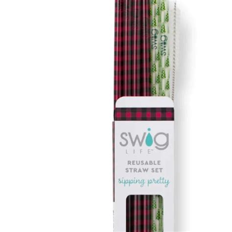 Swig Life Dining Nwt Swig Life Buffalo Plaid Trees Reusable Straw