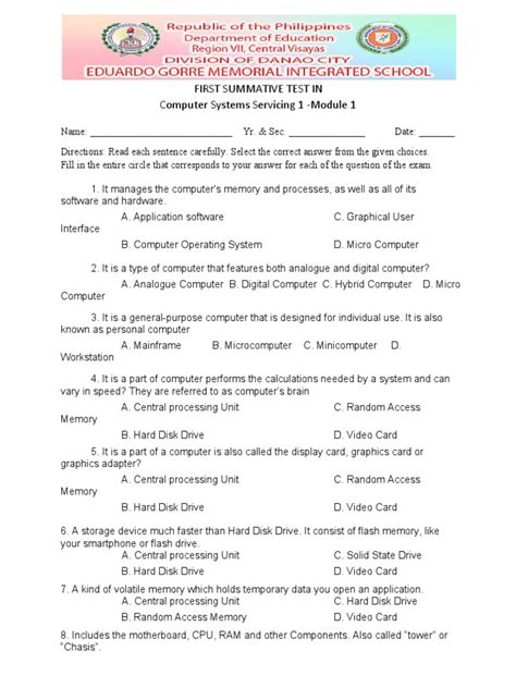 First Summative Test In Css 1 Pdf Personal Computers Computer