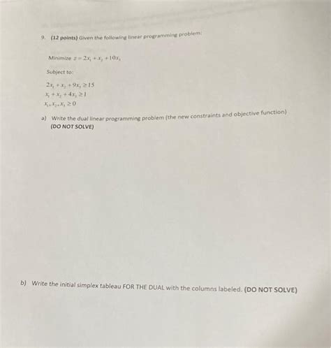 Solved 9 12 Points Given The Following Linear Programming