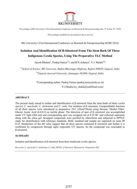 Pdf Isolation And Identification Of β Sitosterol From Stem Bark Of Three Indigenous Cordia