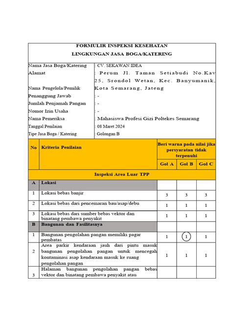 Formulir Inspeksi Kesehatan Pdf