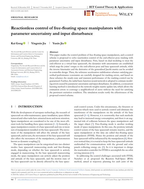 Pdf Reactionless Control Of Free‐floating Space Manipulators With