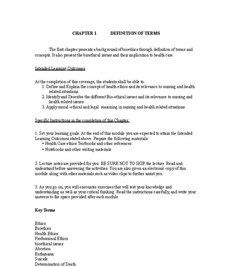 Bioethics None Chapter 1 Definition Of Terms The First Chapter