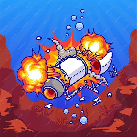 Free Vector Submarine Explode In Underwater Cartoon Vector Icon
