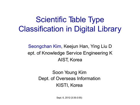 Scientific Table Type Classification In Digital Library Doceng 2012 Ppt