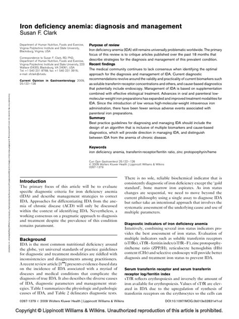 Iron Deficiency Anemia Diagnosis And Management 7 Pdf Medical Diagnosis C Reactive Protein