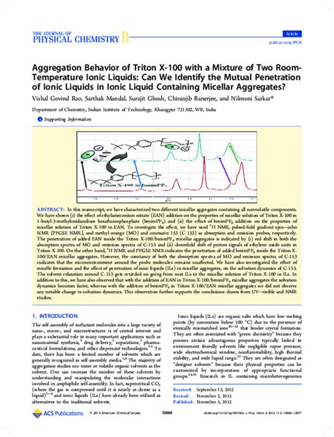 Pdf Aggregation Behavior Of Triton X 100 With A Mixture Of Two Room