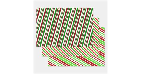 Red White Green Christmas Style Stripes Pattern Wrapping Paper Sheets