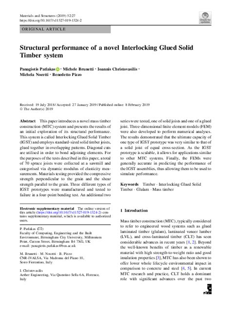 Pdf Structural Performance Of A Novel Interlocking Glued Solid Timber System