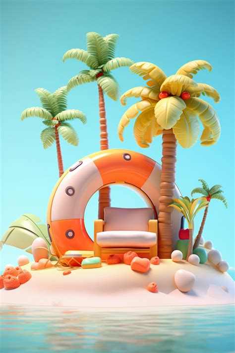 C4d海边度假立体卡通模型