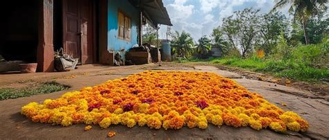Small Kerala Onam Pookkalam Made Of Traditional Flowers Premium Ai