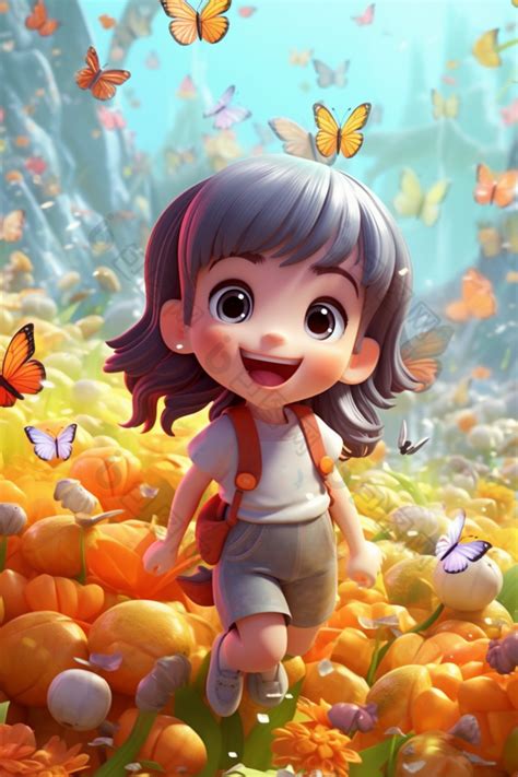 追蝴蝶的小女孩高清图片下载 包图网