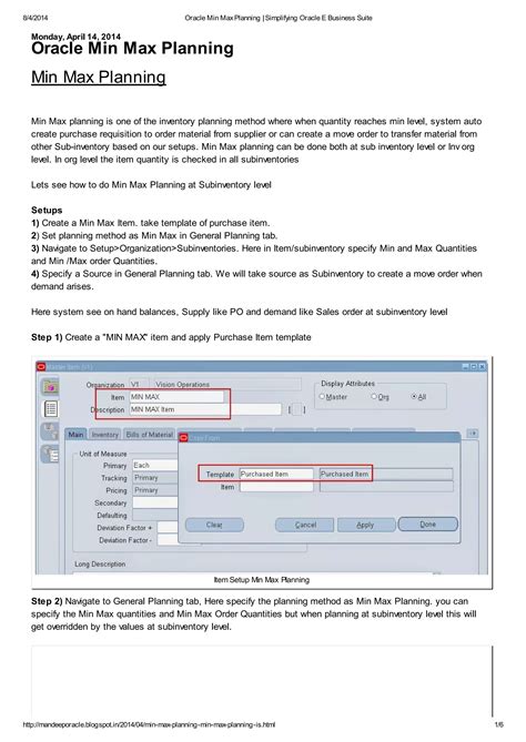 oracle min max planning pdf logistics business