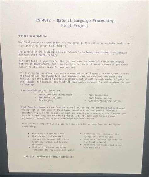 Solved CST4812 Natural Language Processing Final Project Chegg