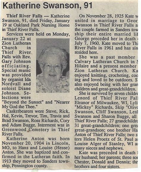 Katherine Henrietta Anton Swanson 1904 1996 Memorial Find A Grave