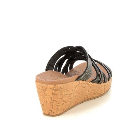 Skechers Beverlee Slide Blk Black Womens Wedge Sandals 119578