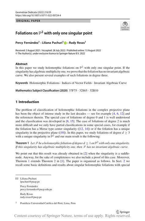 Foliations On Mathbb {p} 2 With Only One Singular Point Request Pdf