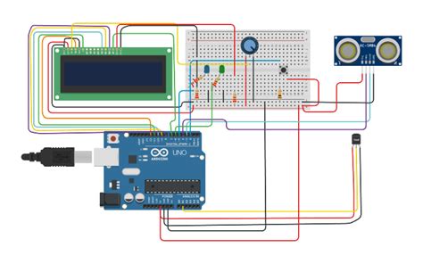 Circuit Design Sensor Distancia Y Temperatura Con Pantalla Tinkercad