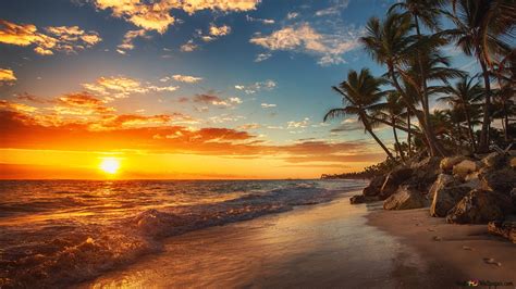 Pôr Do Sol Na Praia De Mar Hd Wallpaper Download