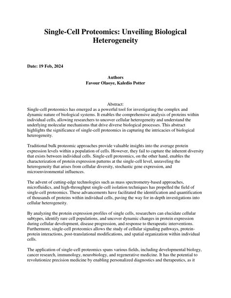 Pdf Single Cell Proteomics Unveiling Biological Heterogeneity
