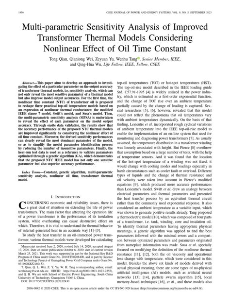 multi parametric sensitivity analysis of improved transformer thermal models considering