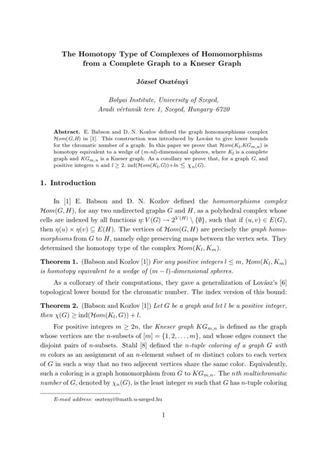 Pdf The Homotopy Type Of Complexes Of Homomorphisms From A Complete Graph To A Kneser Graph