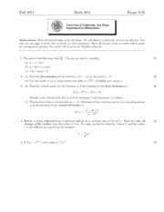 Exam2 Fall 2011 Math 20a Exam 2vb University Of California San Diego