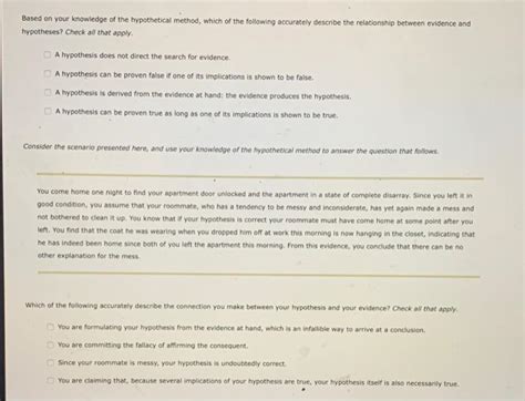 Solved The Relationship Between Hypotheses And Evidence Chegg Com