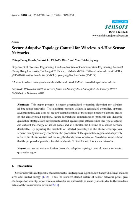 pdf secure adaptive topology control for wireless ad hoc sensor networks