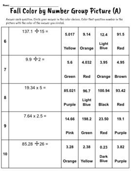 Decimal Operations Color By Number Activity By Engaging Upper Elementary