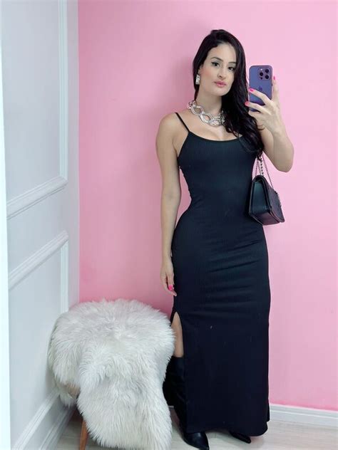 Vestido Feminino Canelado Alças Finas E Fenda Rosa Chiclé