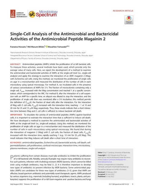 Pdf Single Cell Analysis Of The Antimicrobial And Bactericidal
